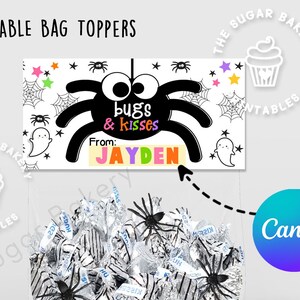 EDITABLE Bugs & Kisses Treat Bag TOPPER, Halloween Cookie Bag Topper ...