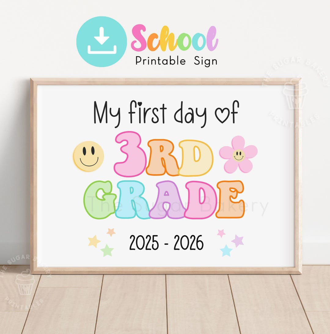 First Day of 3rd GRADE Sign, RETRO 3rd Grade Printable Sign, Back to ...