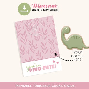 Printable Dinosaur Cookie Card, You're Dino-mite COOKIE CARD, 3.5x5 ...