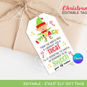 I'M BACK ELF Tags, Editable Christmas Elf Tags, Elf Arrival, Elf Return ...