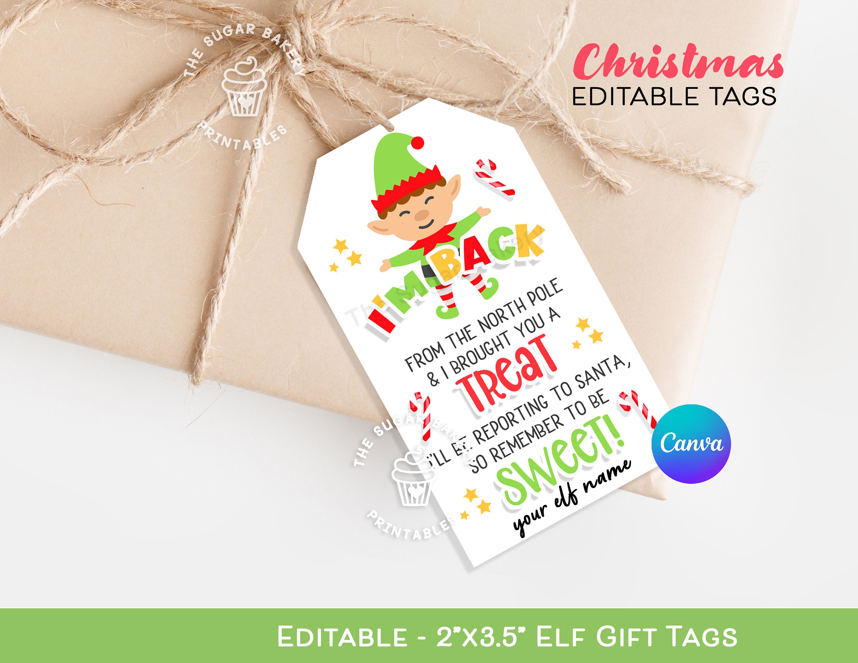 I'M BACK ELF Tags, Editable Christmas Elf Tags, Elf Arrival, Elf Return ...