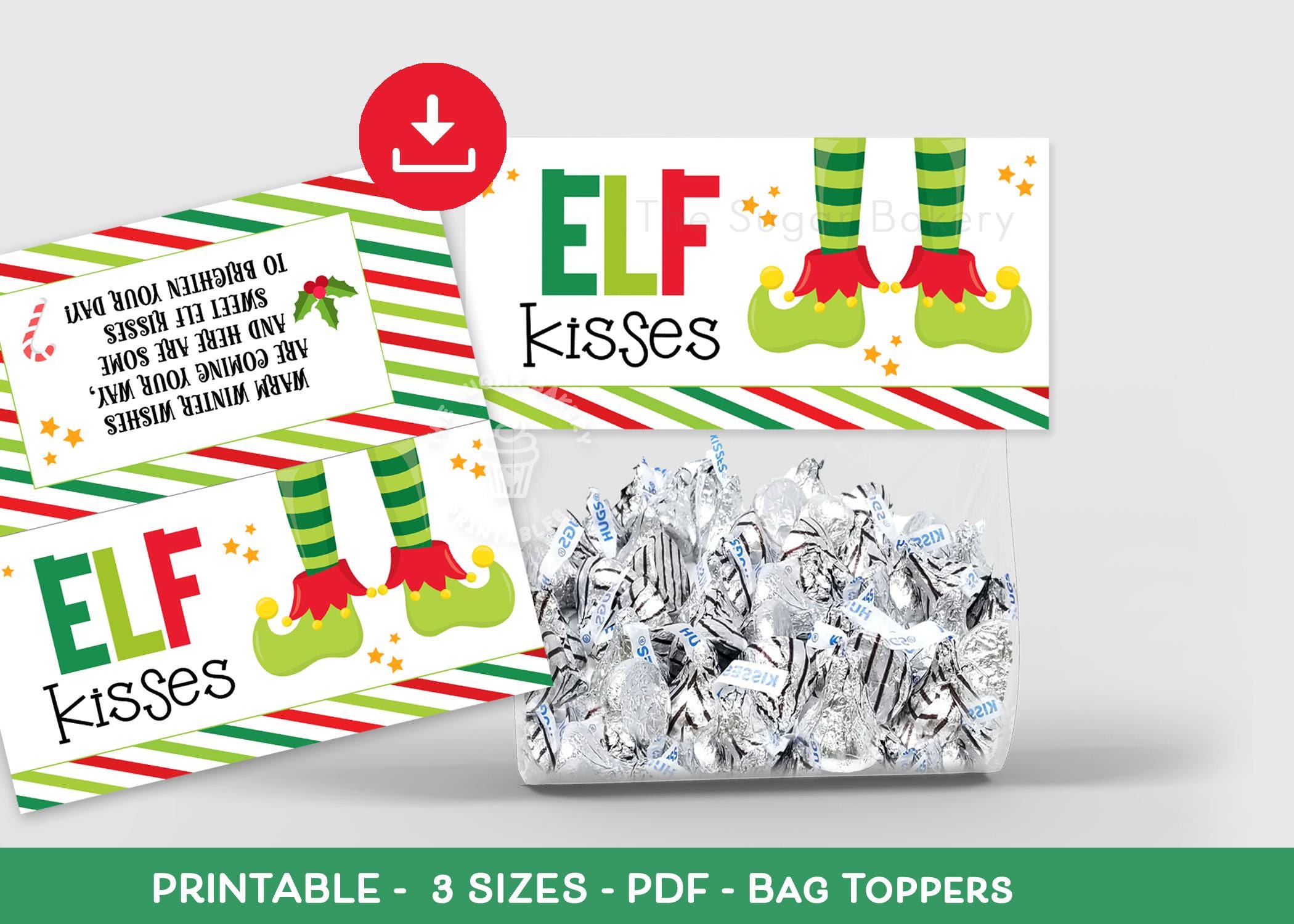ELF KISSES Treat Bag Topper, Printable Elf Kisses Cookie Bag Topper ...