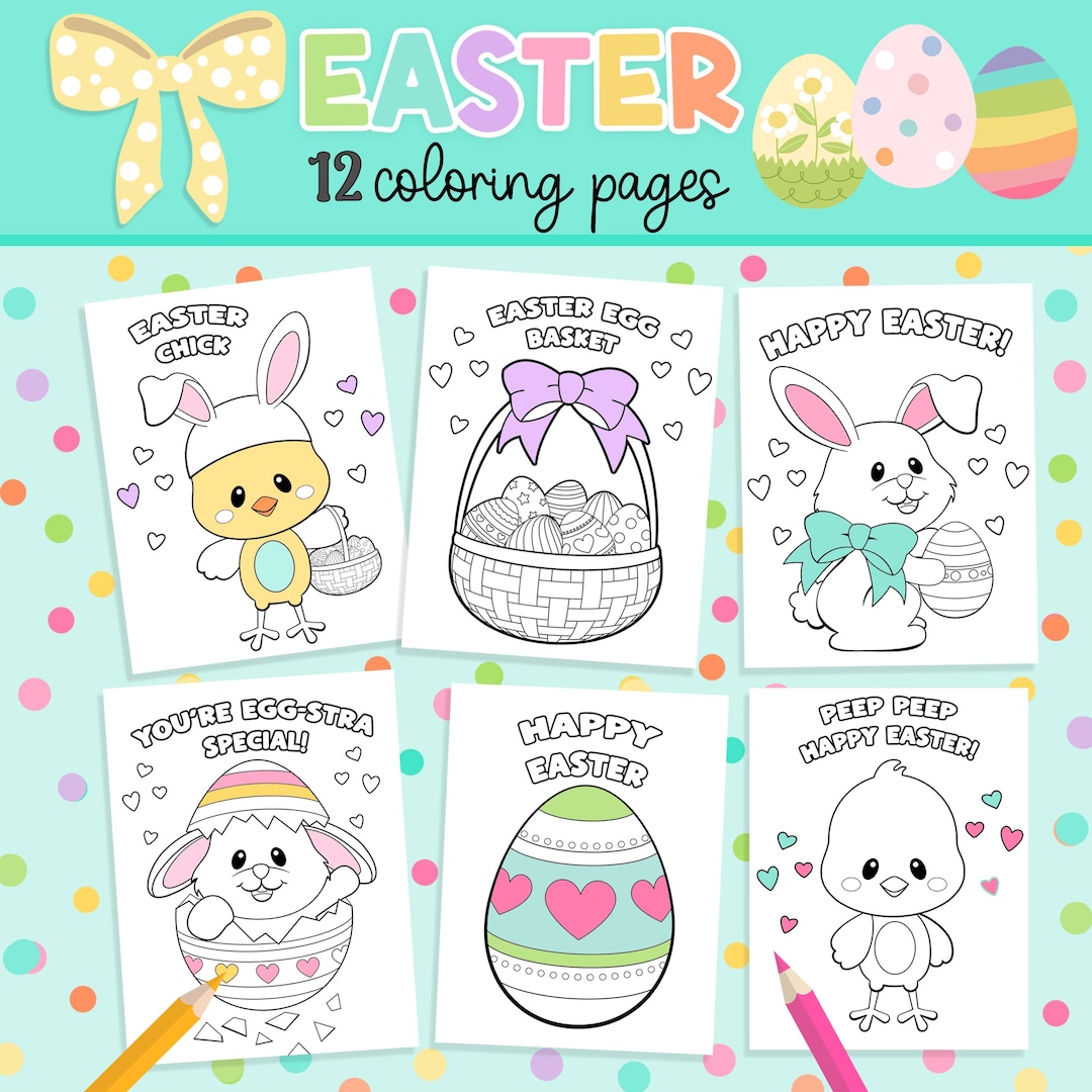 Easter Coloring Page Cute Bunnies Chicks Eggs Printable Kids Activity ...