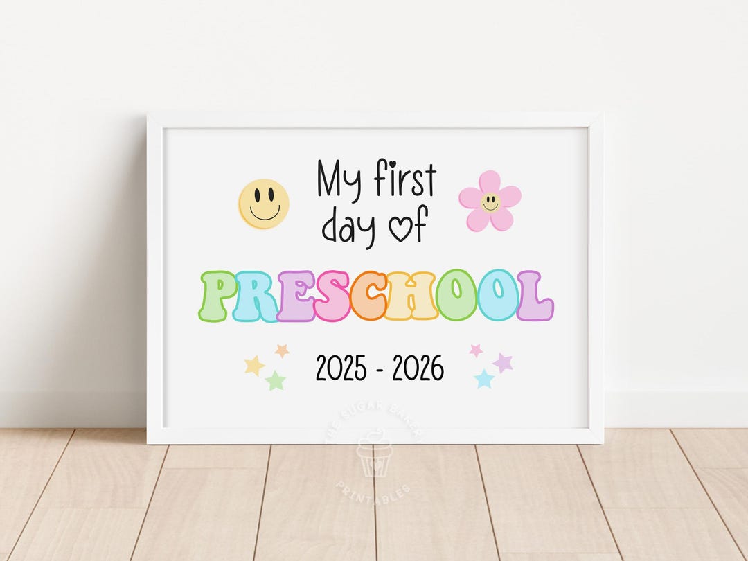 FIRST Day of PRESCHOOL Sign Printable RETRO Preschool Sign Girl First ...