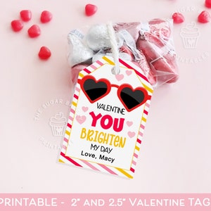 Printable HEART Sunglasses Valentine TAGS, You Brighten My Day ...