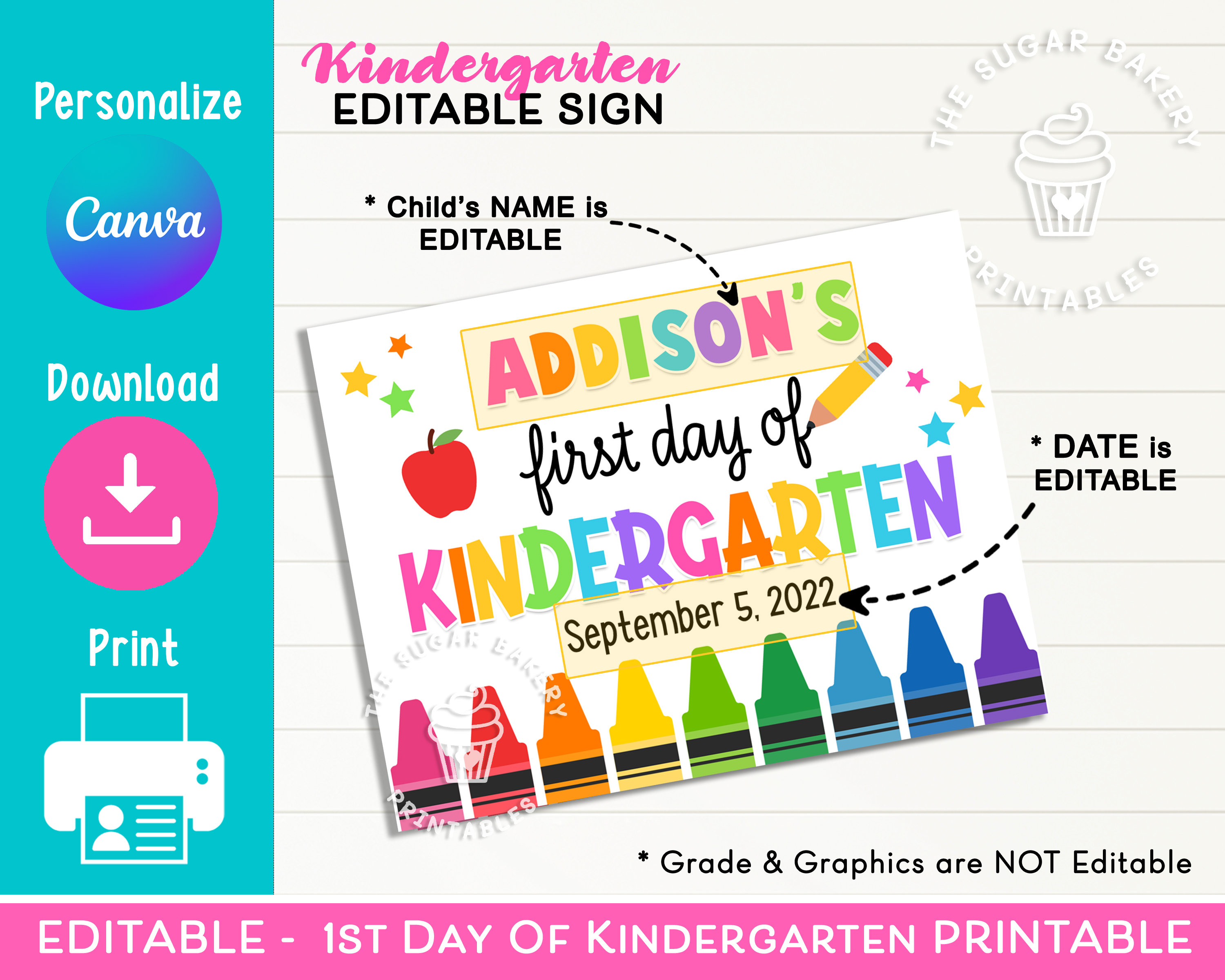 First Day of KINDERGARTEN SIGN, 1st Day of Kindergarten Sign, Printable ...
