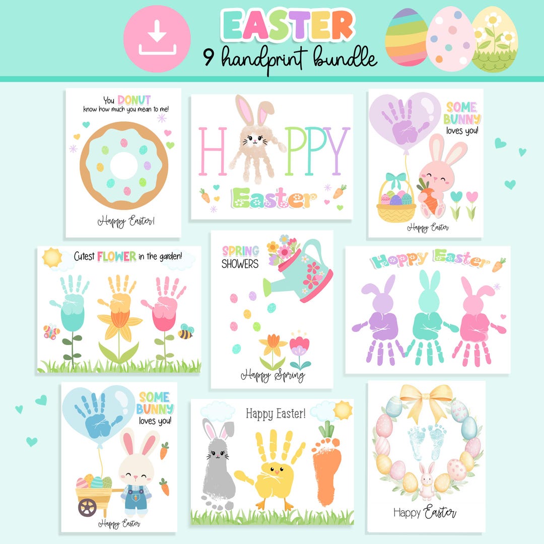 Easter Handprint Art Craft Bundle, 9 Cute Designs for Kids, DIY Easter ...