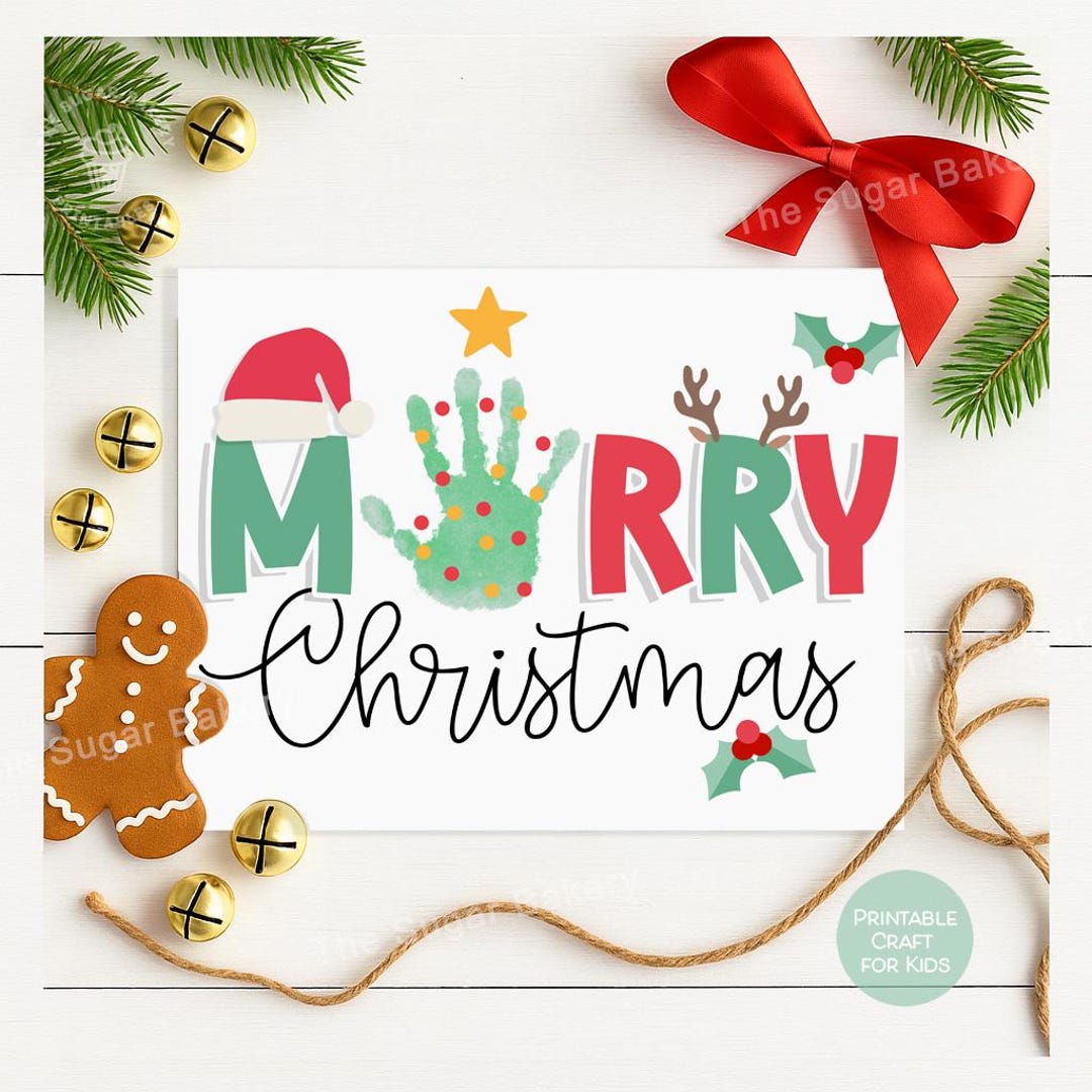 Merry Christmas Handprint Craft Printable, Kids Reindeer Handprint ...