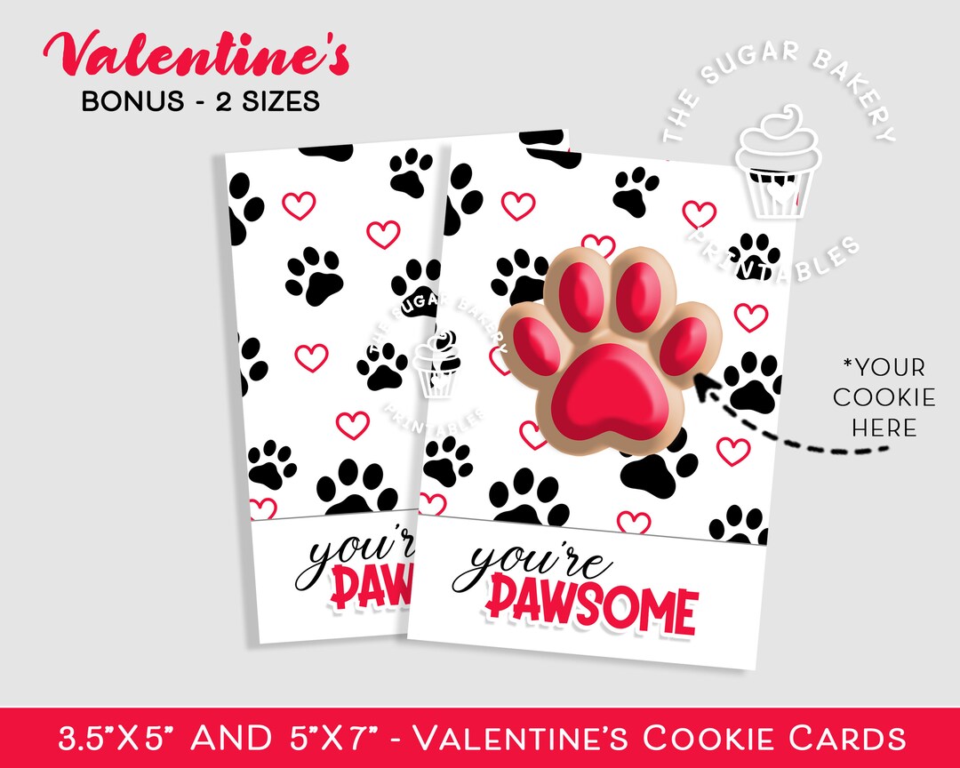 You're PAWSOME Paws Valentine Cookie Card Printable Mini - Etsy