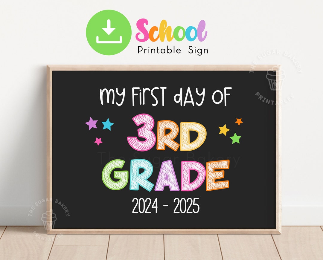 First Day of 3rd Grade School Sign, Printable Third Grade Sign, 1st Day ...