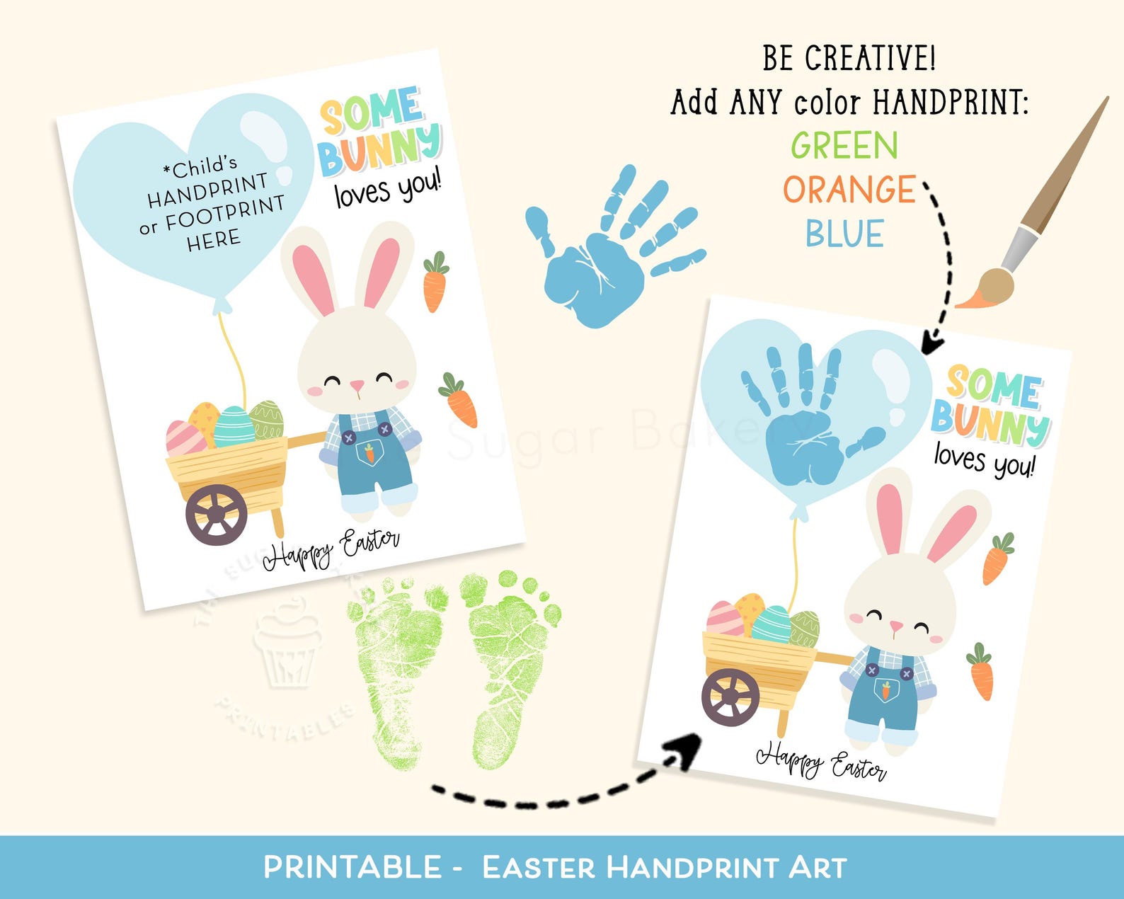 Easter HANDPRINT ART, Printable Easter Bunny Handprint Craft, Easter ...