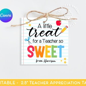Teacher Appreciation TAG Sweet Treat Tag Teacher Thank You - Etsy
