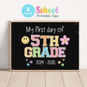 First Day of 5th GRADE Sign, RETRO 5th Grade Printable Sign, Back to ...