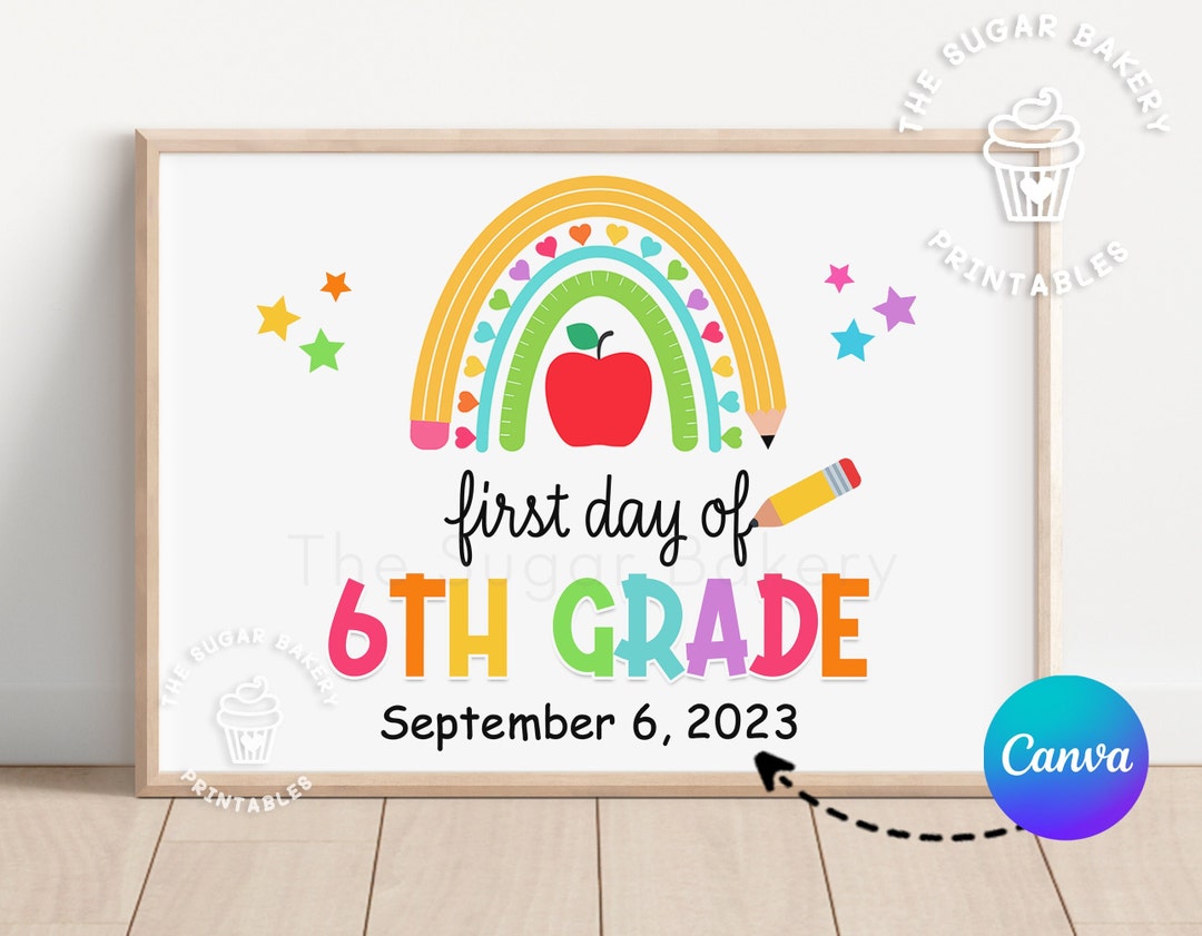 FIRST Day of 6th GRADE Sign, EDITABLE 6th Grade School Sign, 6th Grade ...