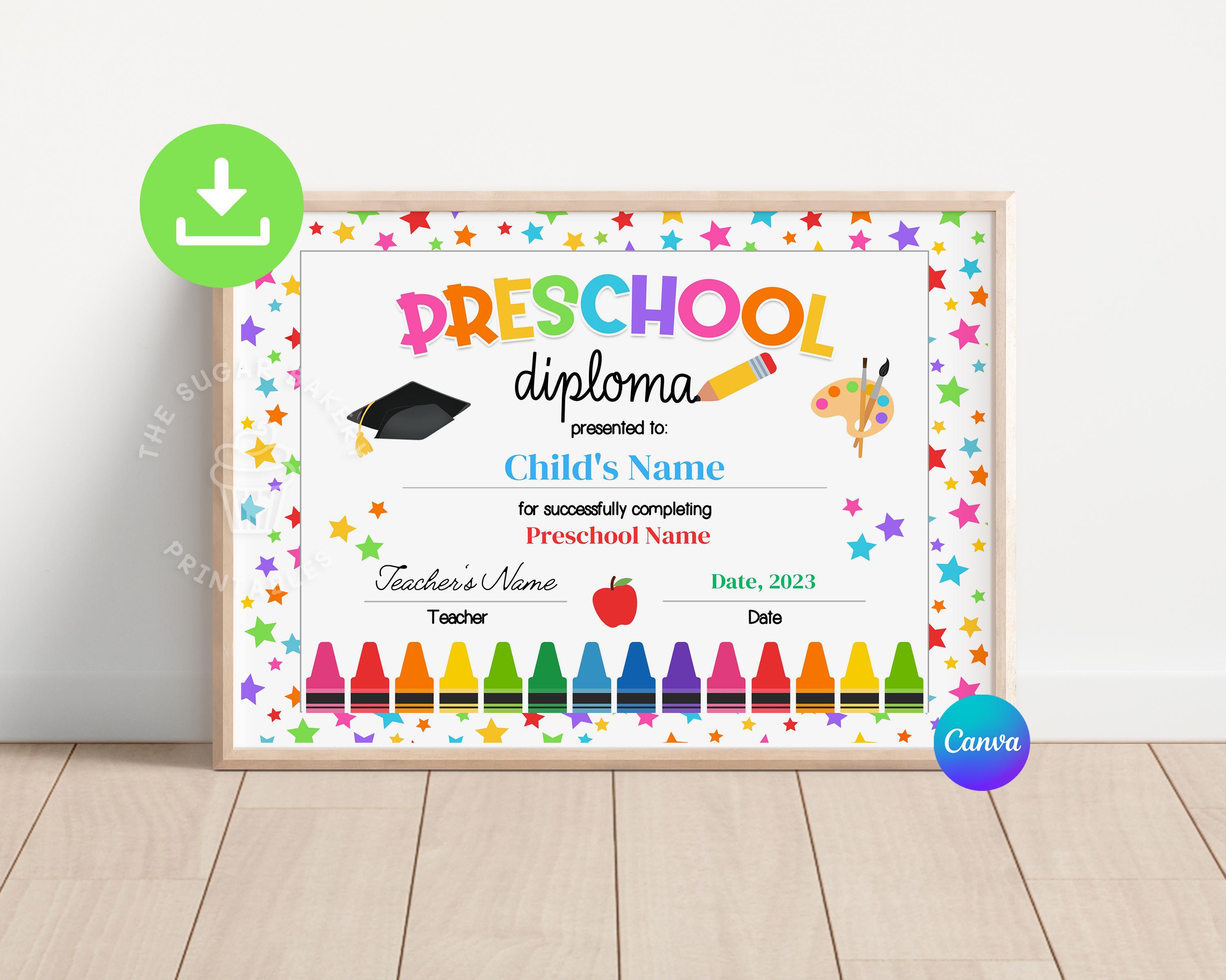 Editable Preschool Diploma, Preschool Graduation Diploma, PRESCHOOL ...