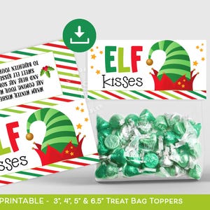 ELF KISSES Treat Bag Topper, Printable Elf Kisses Cookie Bag Topper ...