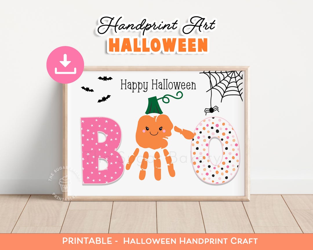 Happy Halloween Handprint Art, Ghost BOO Pumpkin Handprint Craft ...