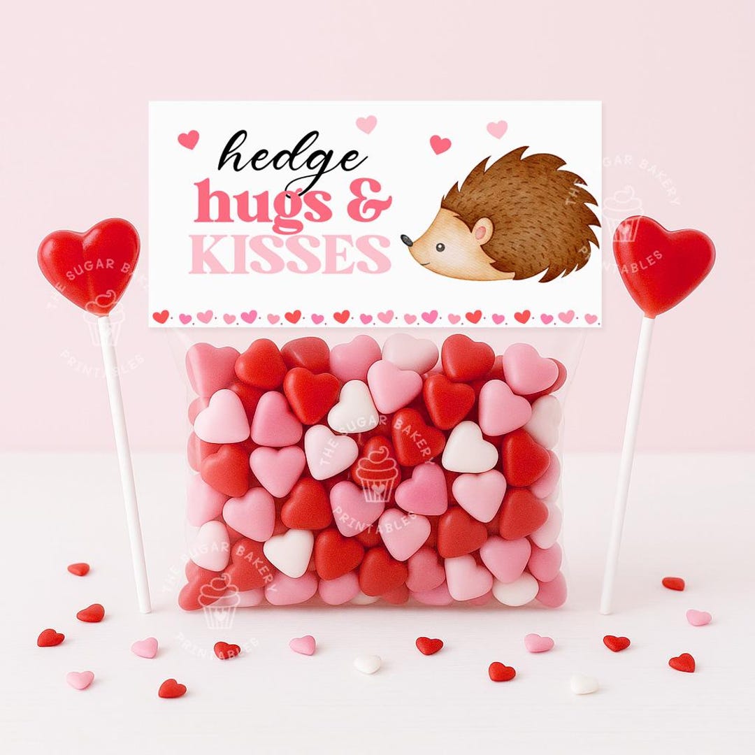 Printable Hedgehugs & Kisses Valentine Topper, Valentine Hedgehog Treat ...