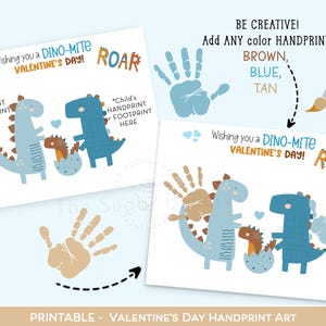 Valentine DINOSAUR Handprint Art, Printable Valentine Crafts for Kids ...