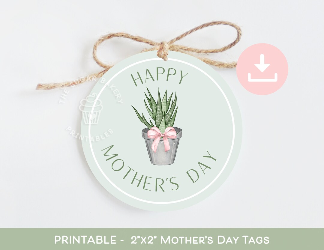 Printable Mothers Day Gift Tag, Happy Mother's Day Plant Succulent ...