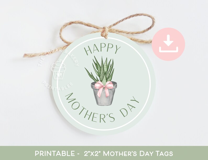 Printable Mothers Day Gift Tag, Happy Mother's Day Plant Succulent ...