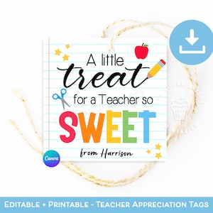 Teacher Appreciation TAG, Sweet Treat Tag, Teacher Thank You Tag ...