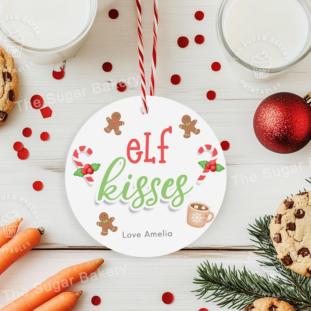 ELF KISSES Tag, Printable Elf Kisses Cookie Tags, Candy Cane ...