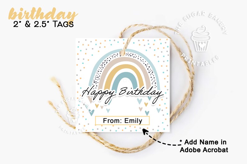 Happy Birthday Printable Cookie TAGS, Boho Rainbow Birthday Gift Tags ...