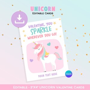 Editable UNICORN Valentine Cards, PRINTABLE Princess Valentine Cards ...