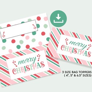 Candy Cane Cookie Bag Topper, Christmas Treat Bag Toppers, Printable ...