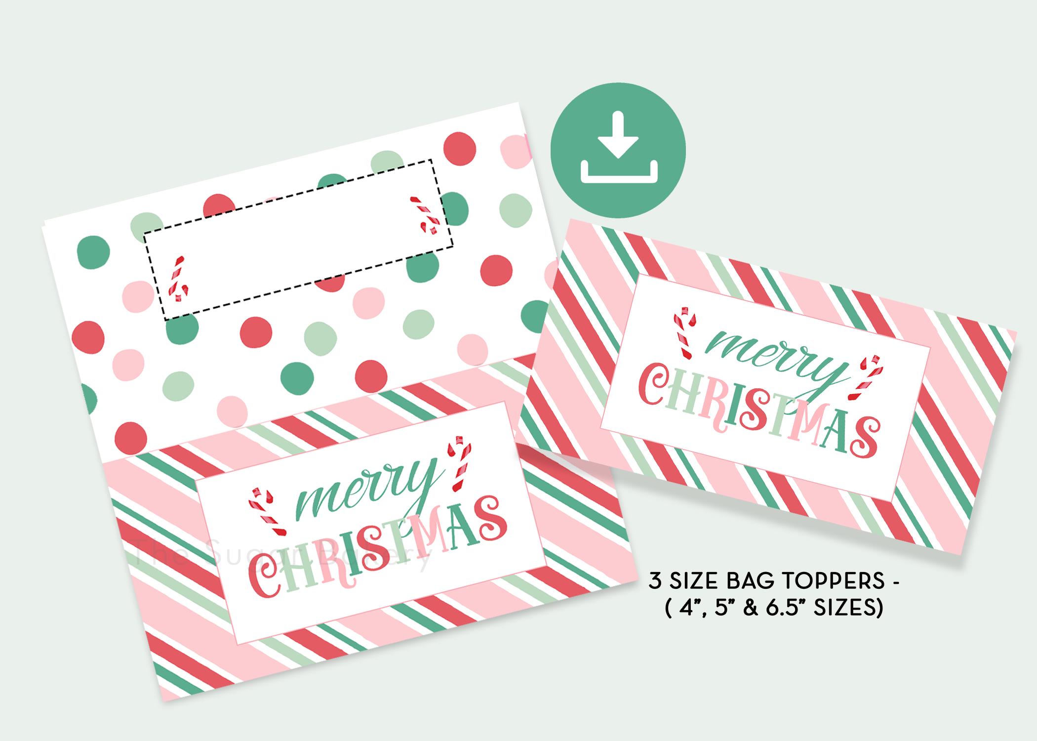Candy Cane Cookie Bag Topper, Christmas Treat Bag Toppers, Printable ...