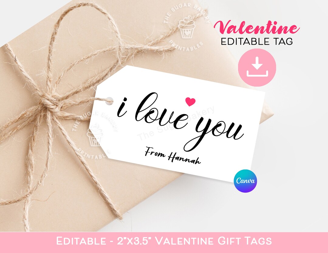 Printable Valentine Gift Tag, I Love YOU Valentine Tag, Happy ...
