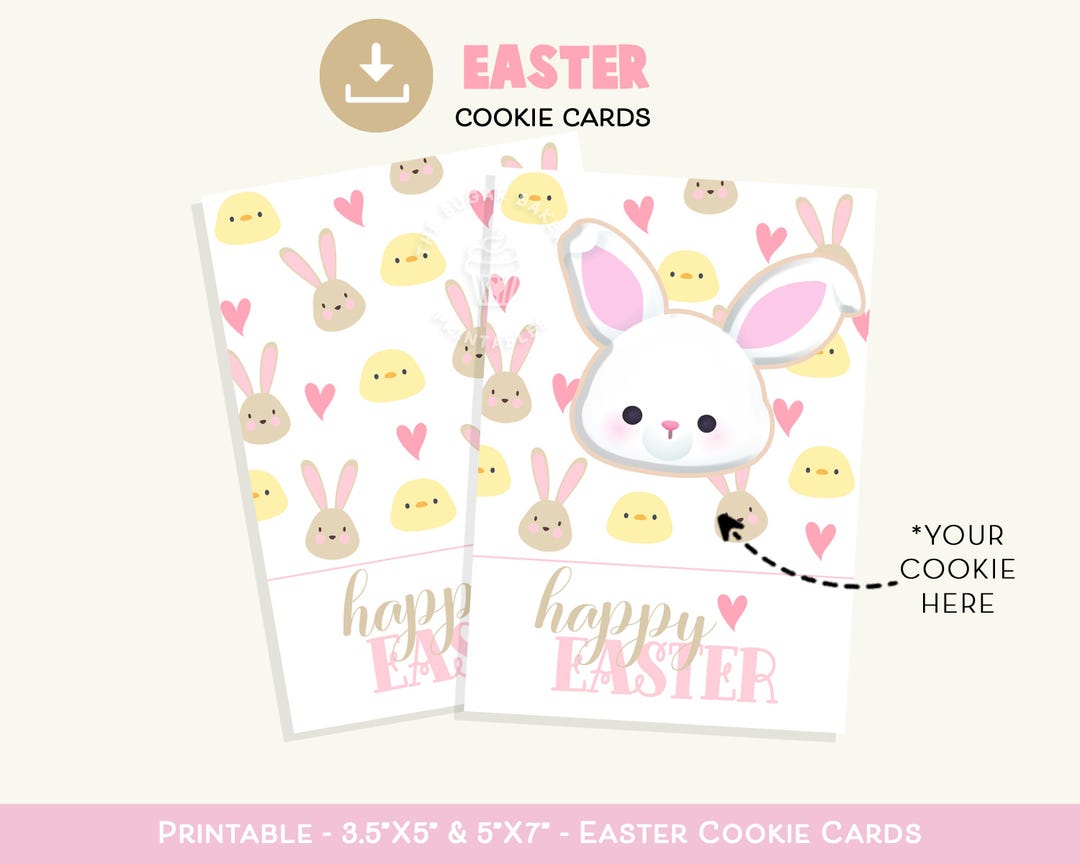 Happy Easter COOKIE CARD, Bunnies Chicks Printable Mini 5x7 Easter ...