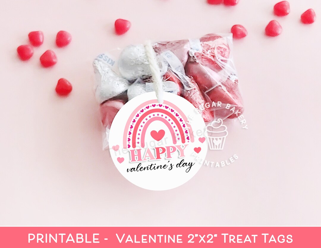 Rainbow Valentine Gift Tag, Printable Valentine Cookie Tag, Classroom ...