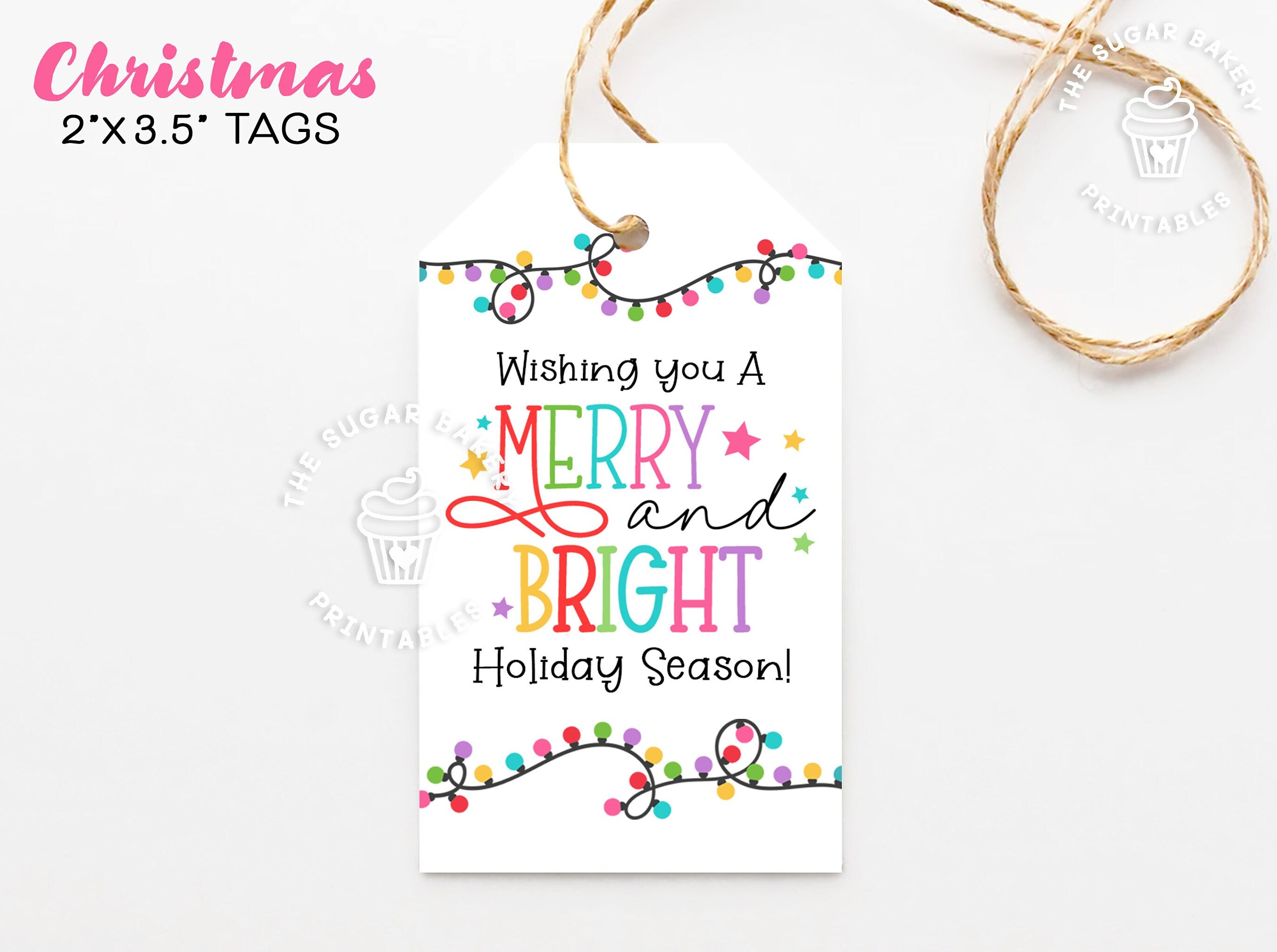 Merry & Bright Christmas Lights Tag Christmas Cookie Tag - Etsy