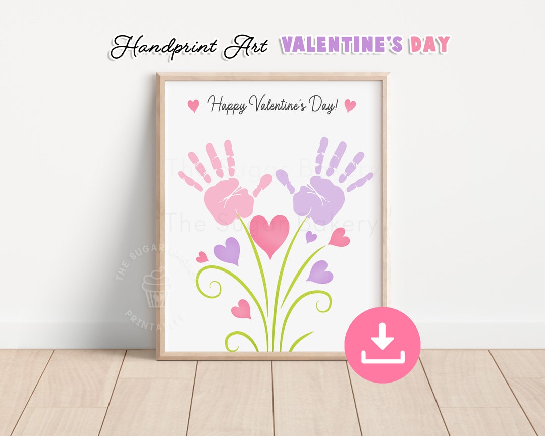 Valentine Flower Handprint Art, Printable Valentine Craft, Flower ...