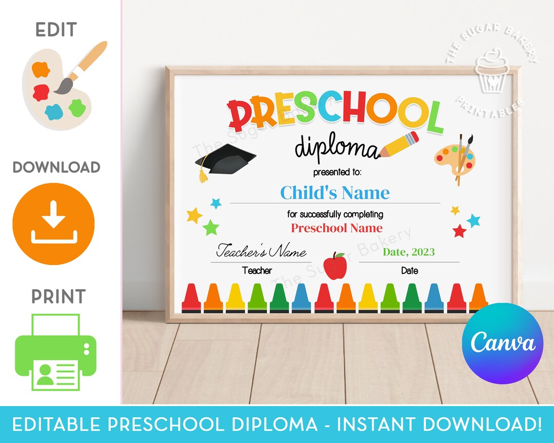 Preschool Diploma Editable Preschool Graduation Diploma - Etsy