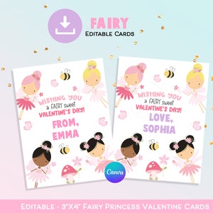 Editable FAIRY Valentines Day Cards for Kids, PRINTABLE Princess Fairy ...