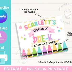 First Day of PRE-K EDITABLE SIGN, 1st Day of Prek Printable Sign, First ...