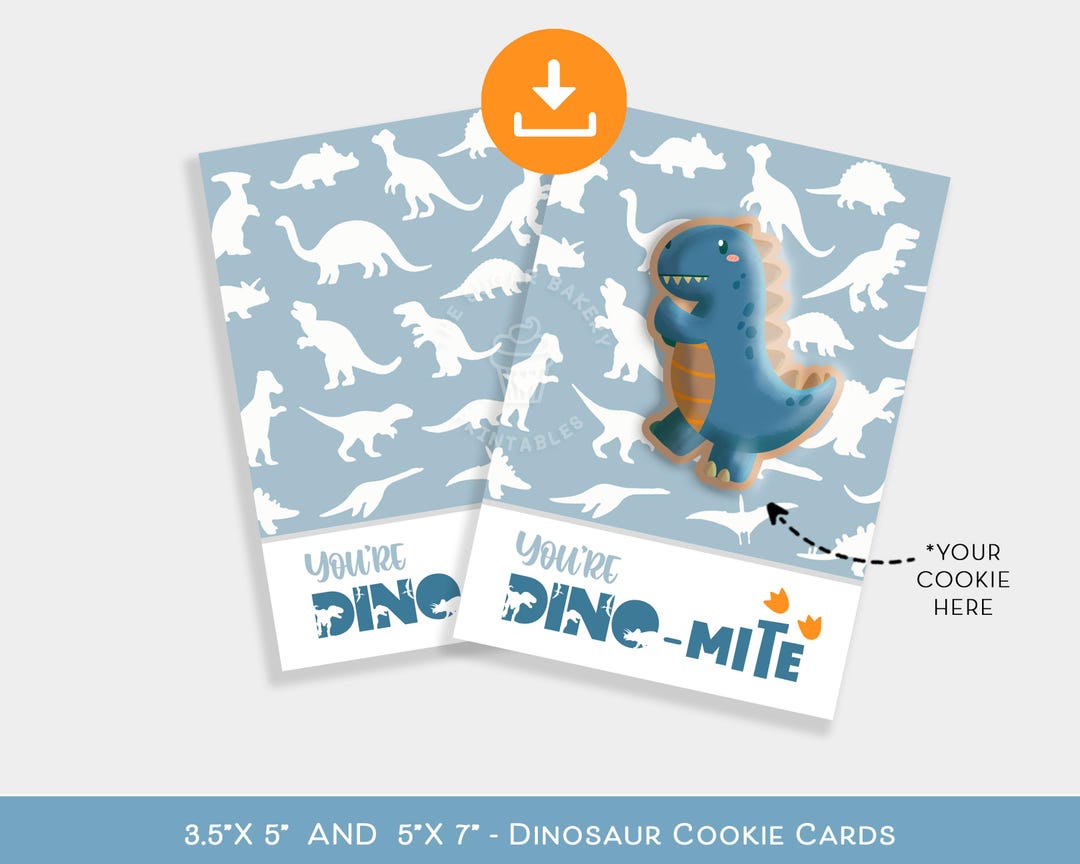 Dinosaur Cookie Card, You're DINO-MITE Cookie Card, Printable Dino TREX ...