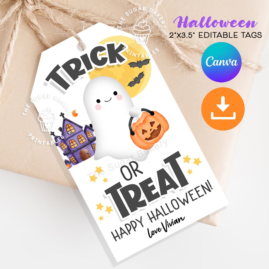 Trick or Treat HALLOWEEN Gift Tags, EDITABLE Halloween Gift Tag ...