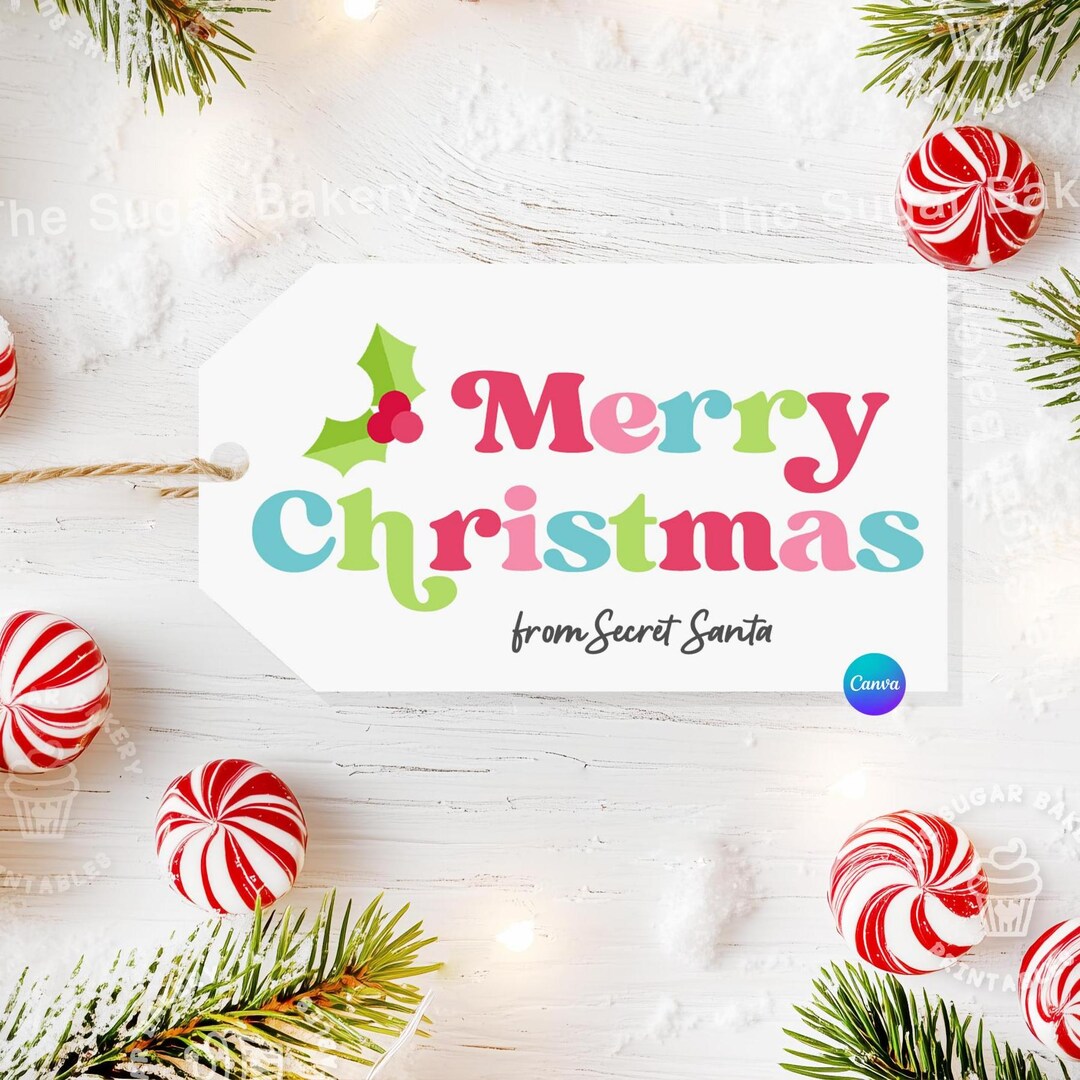 Printable Merry Christmas Tag EDITABLE Colorful Christmas Gift Merry ...