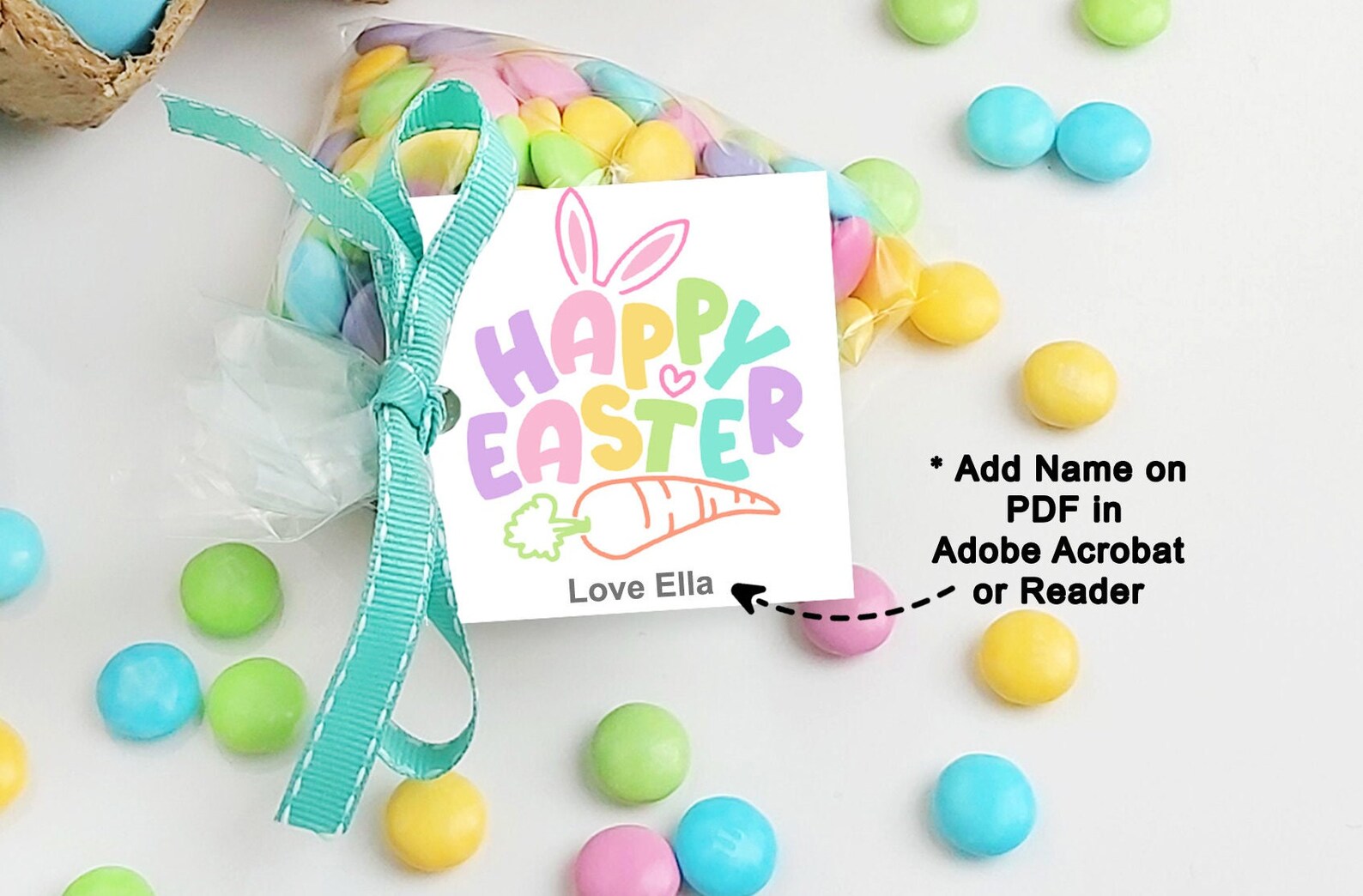 Happy Easter Tags, Easter Bunny Cookie TAGS, HAPPY EASTER Editable ...