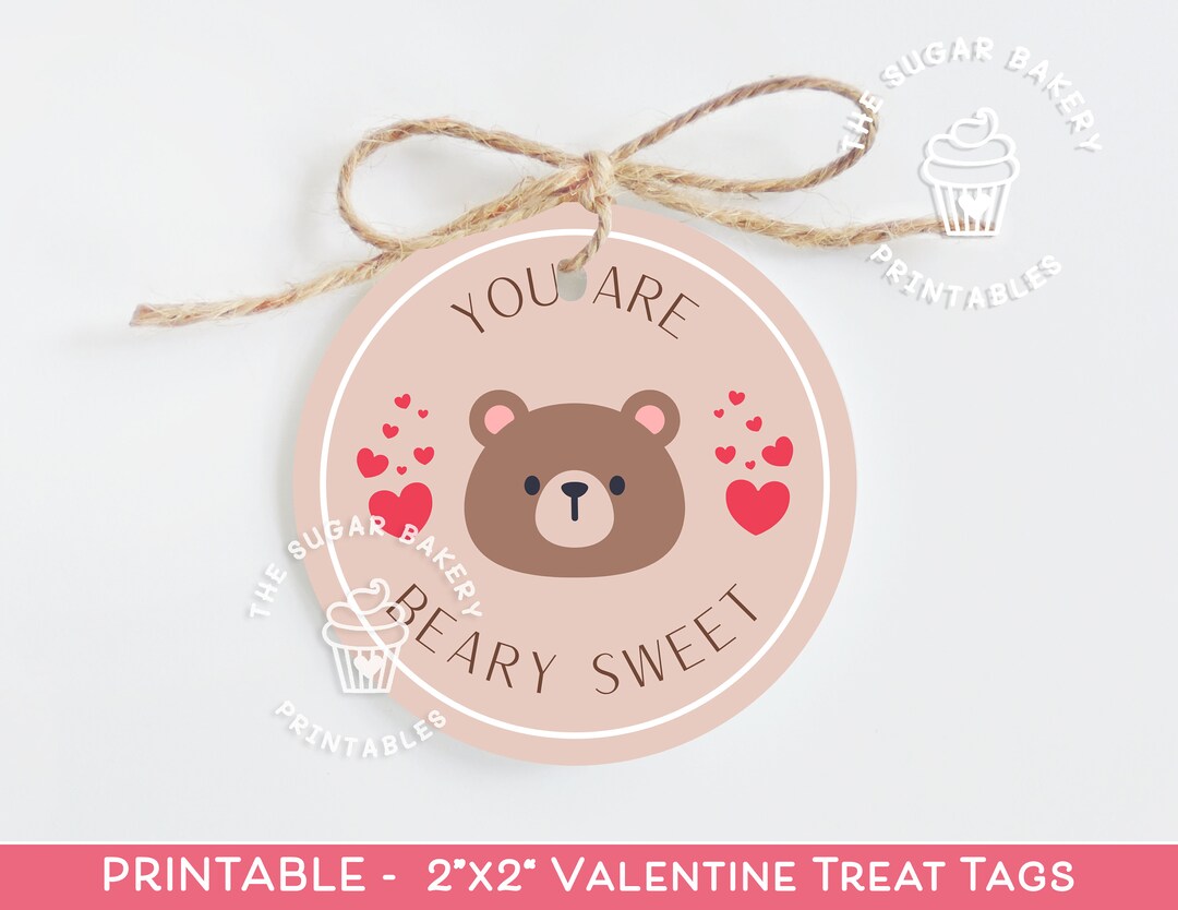 You Are BEARY Sweet Valentine COOKIE TAG, 2"x2" Teddy Bear Sweethearts ...