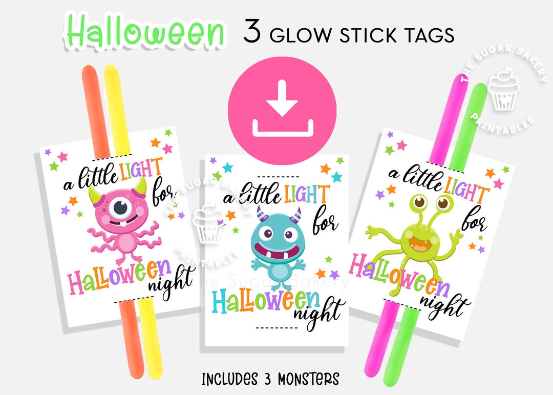 Halloween Glow Stick Tags, A Little Light for Halloween Night Tag, 3x4 ...