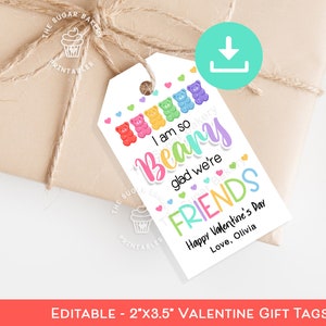 Printable Valentines Day GUMMY Bear Tag, Editable Valentines Cards for ...