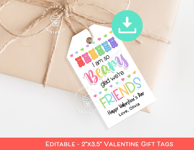 Printable Valentines Day GUMMY Bear Tag, Editable Valentines Cards for ...