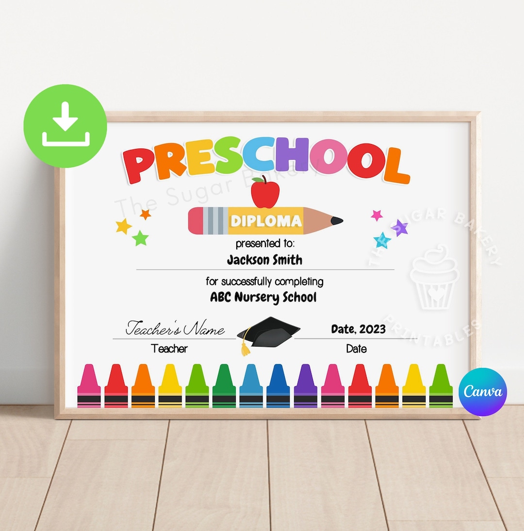 Editable Preschool Diploma, Preschool Graduation Diploma, PRESCHOOL ...
