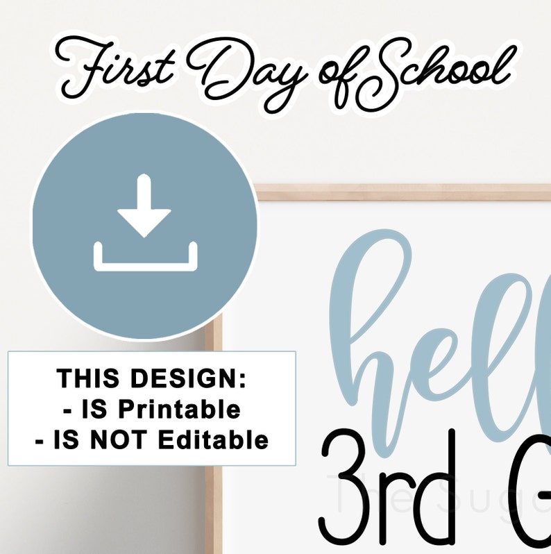 1st Day of School 3rd GRADE SIGN Hello 3rd Grade Sign - Etsy