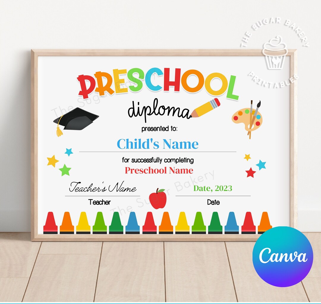 Preschool Diploma Editable , Preschool Graduation Diploma, PRESCHOOL ...